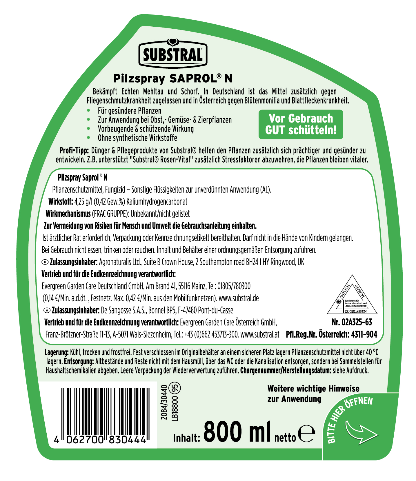 SUBSTRAL® Pilzspray SAPROL® N, 800 ml | Liebe Deinen Garten AT